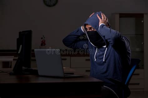 Male Hacker Hacking Security Firewall Late In Office Stock Image Image Of Malicious Identity