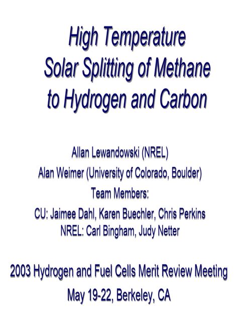 High Temperature Solar Splitting Of Methane To Hydrogen And Carbon