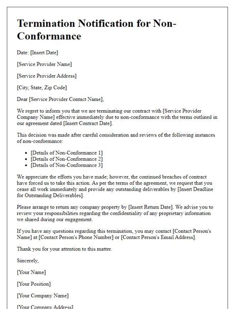 Letter Template For Non Conformance Termination Notification Free Samples In Pdf Letterin