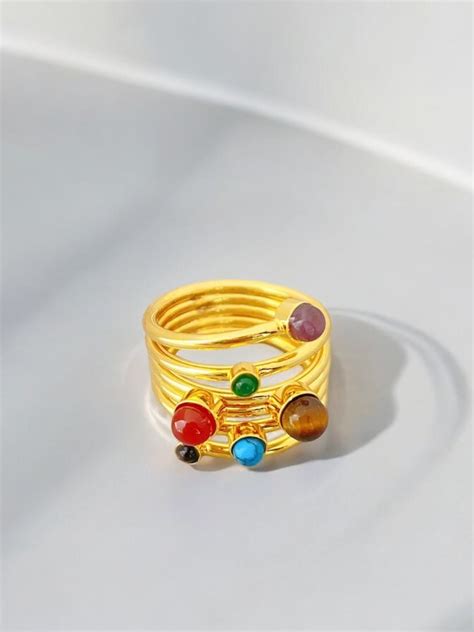 Catleya Ring 18k Gold Plated Brass Ring With Onyx Turquoise And More