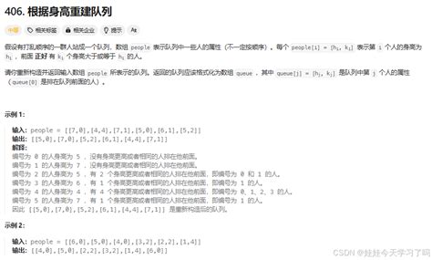 【leetcode】做题记录 406根据审稿重建队列 Csdn博客