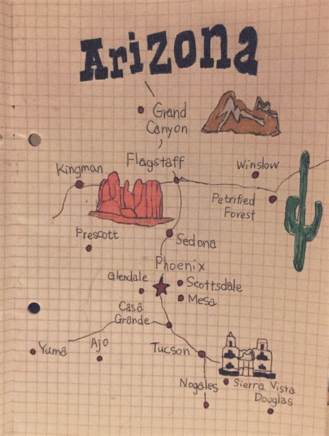 Map Of Arizona With Tourist Destinations Flagstaff Tucson Grand Canyon
