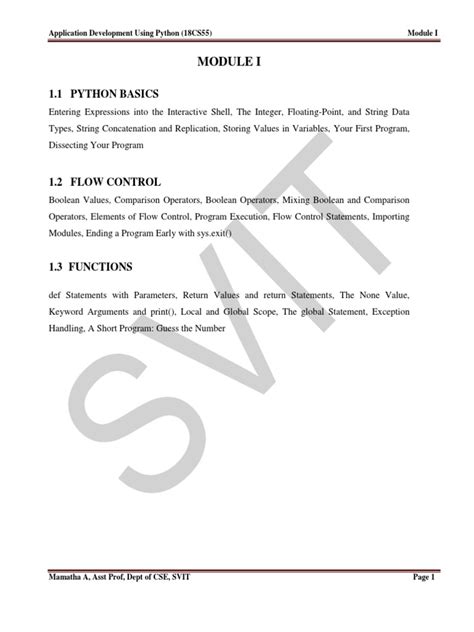 Python Module 1 Vtu Pdf Control Flow Boolean Data Type