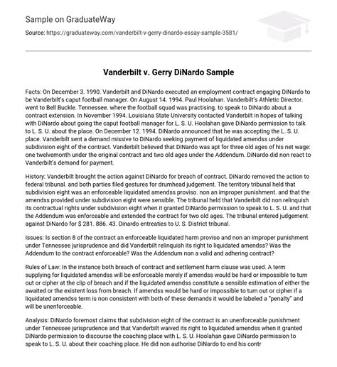 ⇉vanderbilt V Gerry Dinardo Sample Essay Example Graduateway