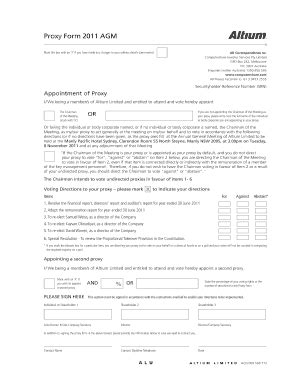 Fillable Online Proxy Form 2011 AGM Altium Fax Email Print PdfFiller