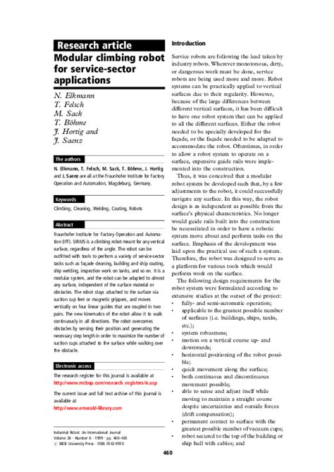 Pdf Modular Climbing Robot For Service‐sector Applications