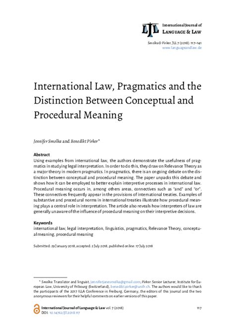 Pdf International Law Pragmatics And The Distinction Between Conceptual And Procedural Meaning