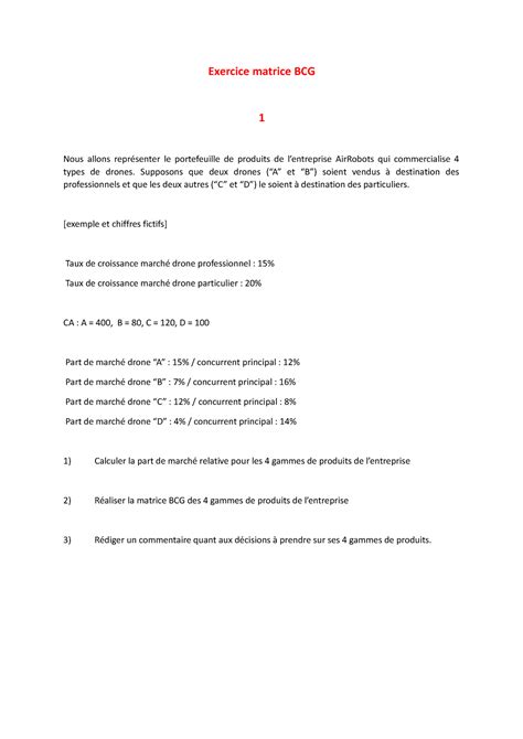 Exercice Matrice Bcg Exercice Matrice Bcg 1 Nous Allons Représenter