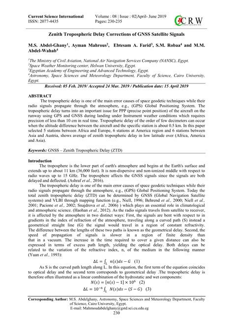 Pdf Zenith Tropospheric Delay Corrections Of Gnss Satellite Signals