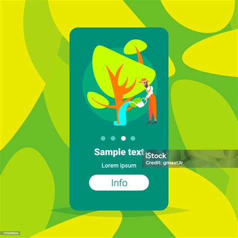 현대 정원 남성 만화 캐릭터 전체 길이 플랫 잎 배경 복사 공간에 수염 정원사 급수 식물과 나무 계절에 대한 스톡 벡터 아트 및 기타 이미지 Istock