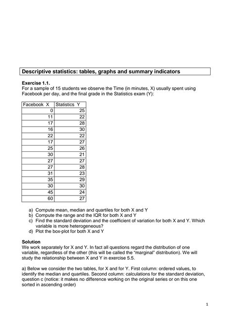 SOLUTION: Descriptive statistics - 10 corrected Exercises Countains ( tables, graphs and summary ...
