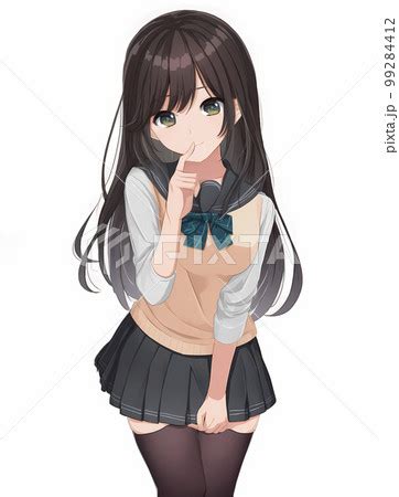 人差し指を口にあてている女子生徒のイラストAI生成画像のイラスト素材 99284412 PIXTA