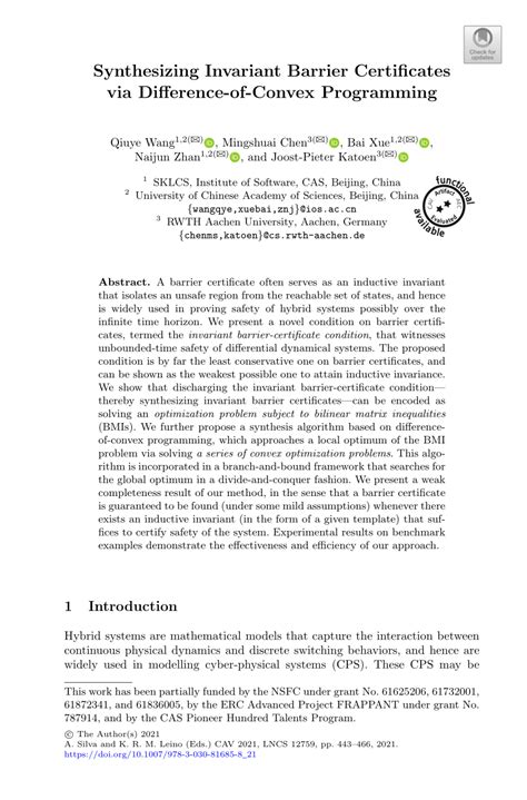 Pdf Synthesizing Invariant Barrier Certificates Via Difference Of Convex Programming