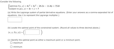 Solved Consider The Following Optimize