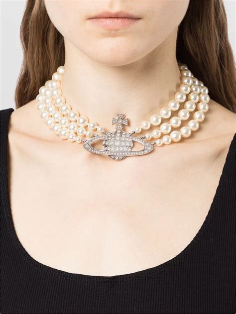 Vivienne Westwood Crystal Embellished Faux Pearl Layered Necklace The
