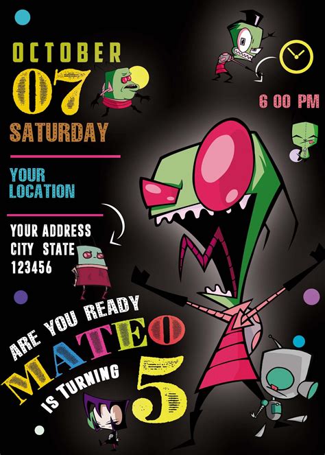 Invader Zim Birthday Party Invitation Invader Zim Birthday Card