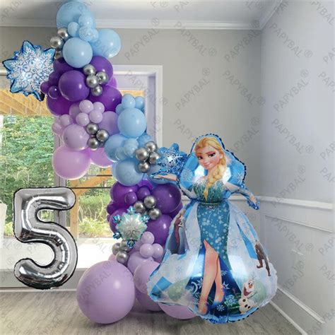 92pcs 디즈니 엘사 공주 눈송이 호일 풍선 세트 마카롱 블루 퍼플 풍선 아이들을위한 생일 Decors 소녀의 선물