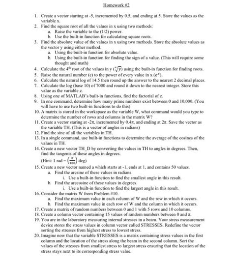 Solved Homework Create A Vector Starting At Chegg