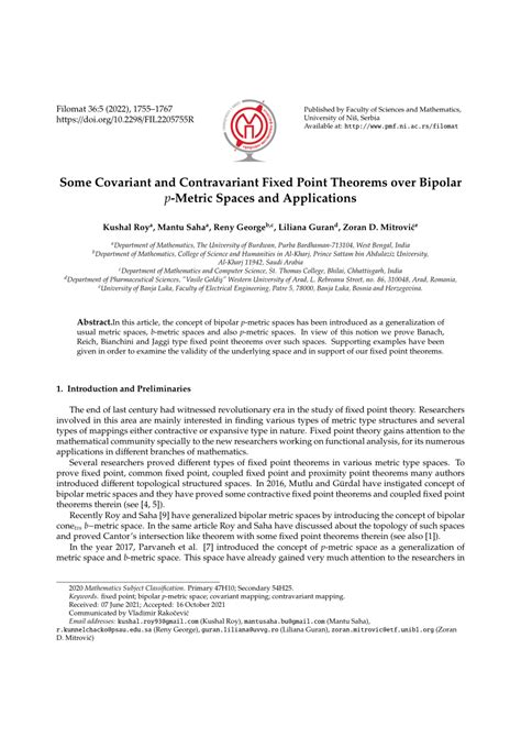 Pdf Some Covariant And Contravariant Fixed Point Theorems Over Bipolar P Metric Spaces And