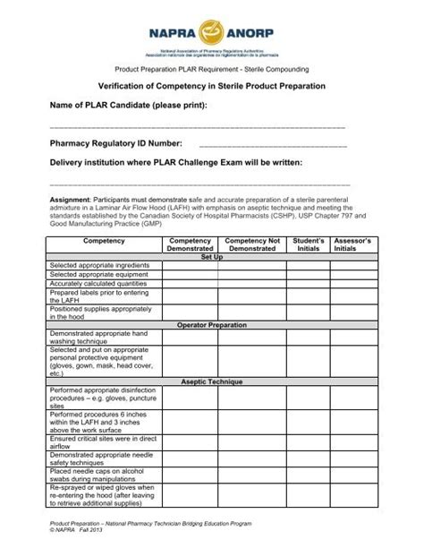Sterile Product Preparation Checklist Napra