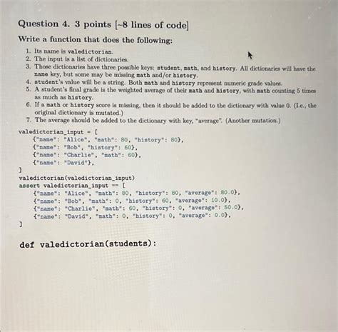 Solved Question Points Lines Of Code Write A Chegg Com