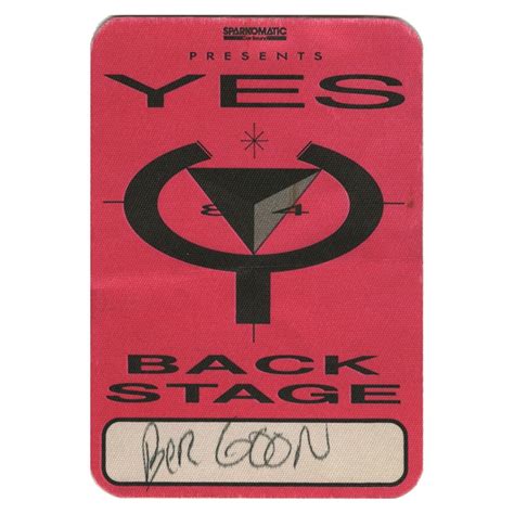 Yes 1984 90125 Concert Tour Backstage Backstage Pass