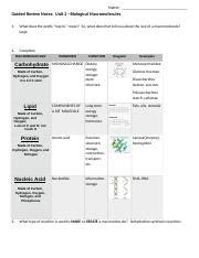 Macromolecule Guided Notes Sheet PDF Docx Name Guided Review Notes Unit Biological