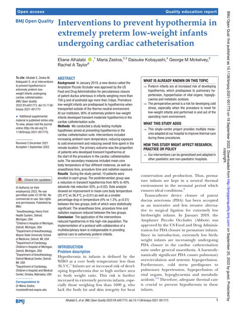 Pdf Interventions To Prevent Hypothermia In Extremely Preterm Low Weight Infants Undergoing
