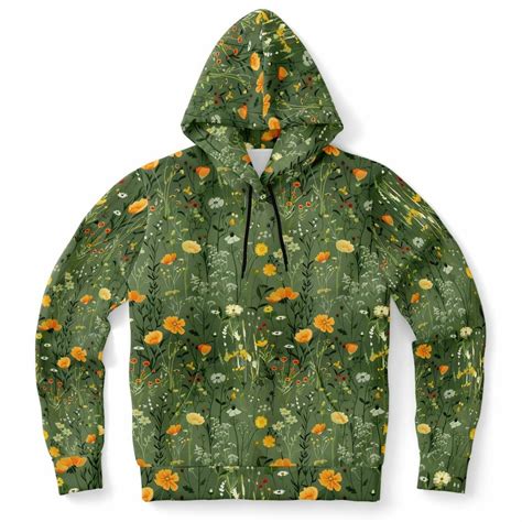 Wildflowers Green Hoodie Olive Floral Flowers Pullover Men Women Adult