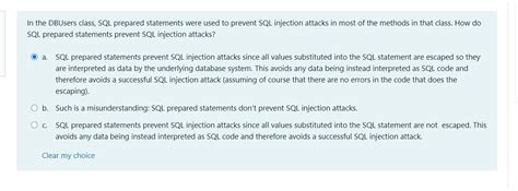 Solved In The Dbusers Class Sql Prepared Statements Were