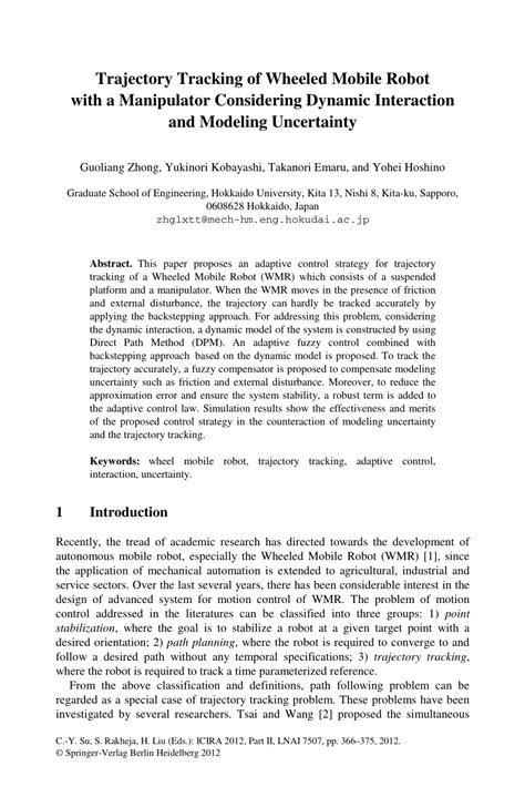 Pdf Trajectory Tracking Of Wheeled Mobile Robot With A Manipulator