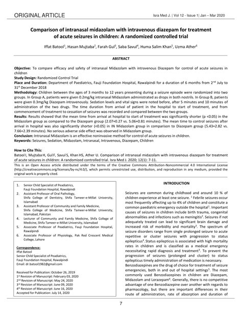 Pdf Comparison Of Intranasal Midazolam With Intravenous Diazepam For Treatment Of Acute