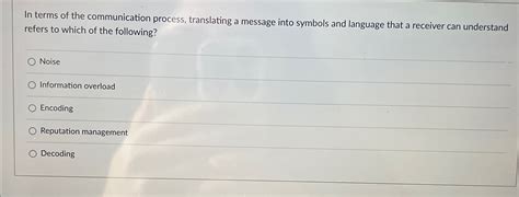 Solved In Terms Of The Communication Process Translating A
