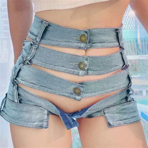 High Waist Women S Jeans Shorts 2024 Summer Denim Cotton Hole Splicing Bandage Ladies Skinny