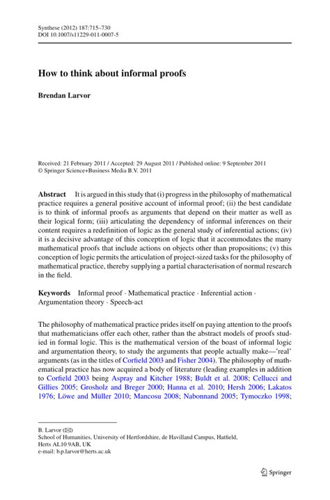 Pdf How To Think About Informal Proofs