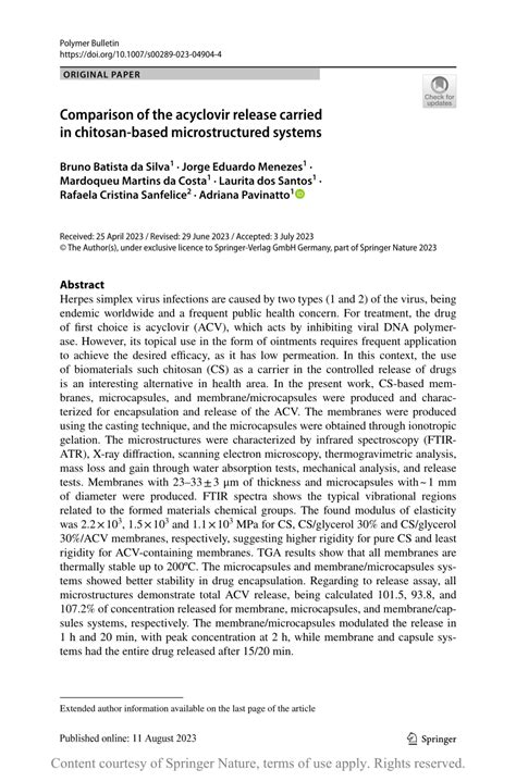 Comparison Of The Acyclovir Release Carried In Chitosan Based