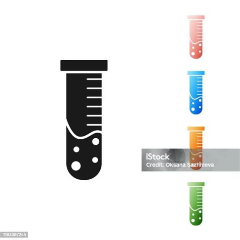 흰색 배경에 격리 된 검은 색 테스트 튜브 및 플라스크 화학 실험실 테스트 아이콘 실험실 유리 표지판 다채로운 아이콘을