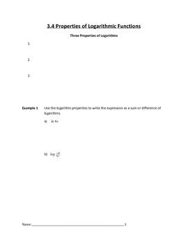 Logarithmic And Exponential Functions Lesson Of By Lindsey Henderson