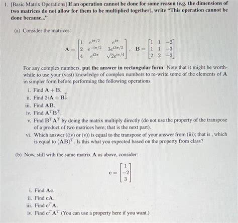 Solved Basic Matrix Operations If An Operation Cannot Be