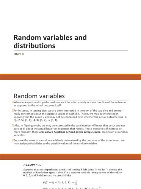 Unit Ii Slides Random Variables And Distributions Autosaved Pdf