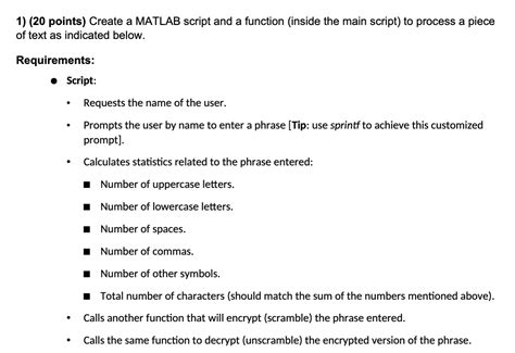 Solved 1 20 Points Create A Matlab Script And A Function