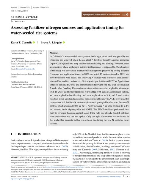 (PDF) Assessing fertilizer nitrogen sources and application timing for water‐seeded rice systems