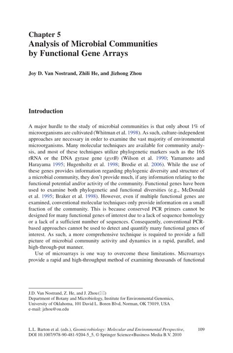 Pdf Analysis Of Microbial Communities By Functional Gene Arrays