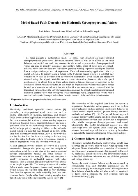 pdf model based fault detection for hydraulic servoproportional valves