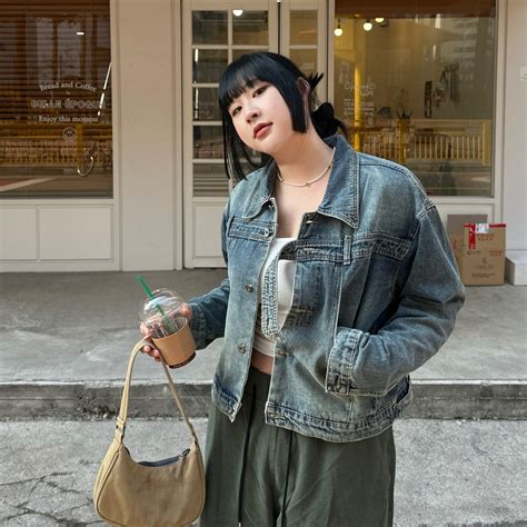 통통녀추천 오버핏 벨트 크롭 데님자켓 키큰녀 키큰여자 통통녀 남녀공용 에이블리