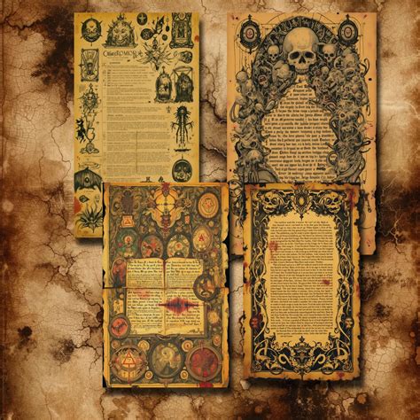 Necronomicon Page Set 50 Dark Fantasy Gothic Illustrations Digital
