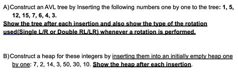 Solved A Construct An Avl Tree By Inserting The Following