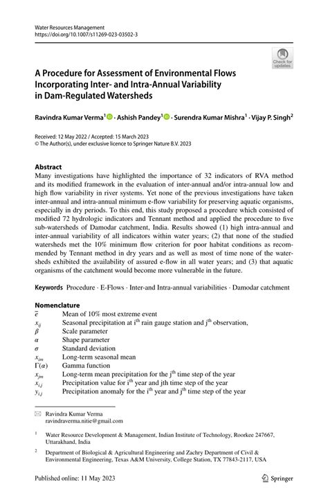 Pdf A Procedure For Assessment Of Environmental Flows Incorporating Inter And Intra Annual