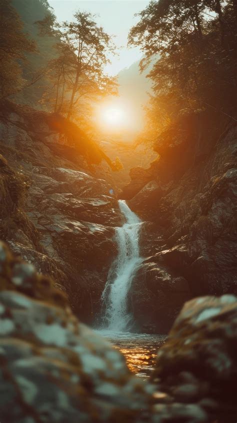 Aesthetic Waterfall Landscape Wallpaper Images Free Photos Png