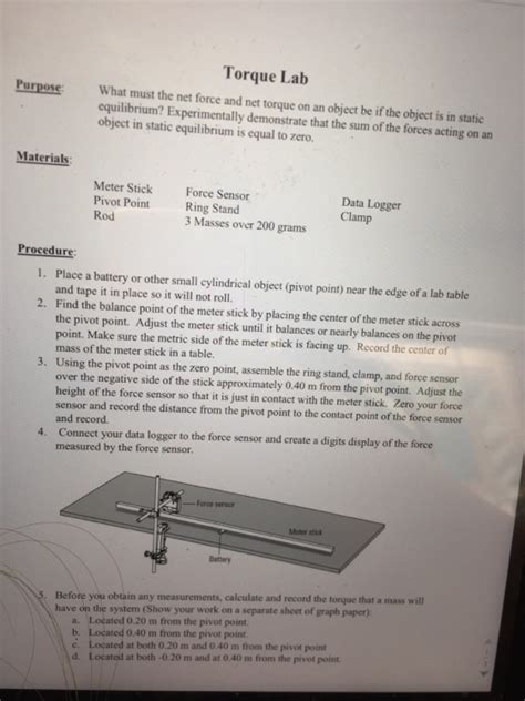 solved torque lab purposewhat must the net force and net